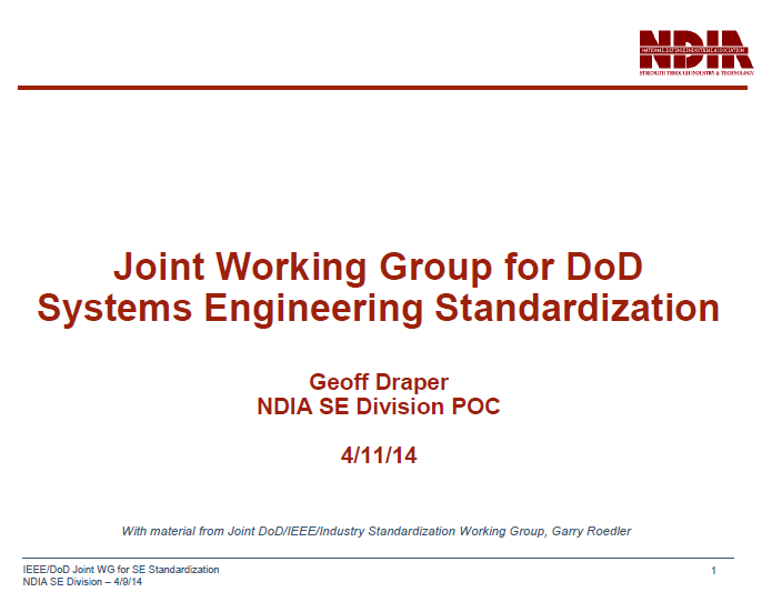 Joint Working Group for DoD Systems Engineering Standardization | SE Goldmine